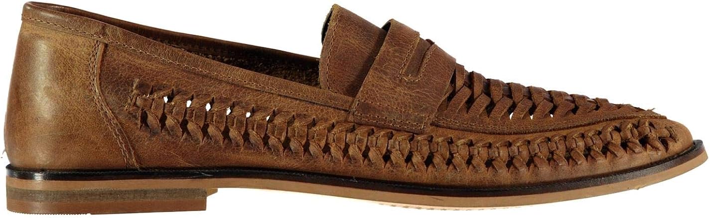 Firetrap Mens Marrone Woven Loafers Slip On Small Heel Strap Casual ...