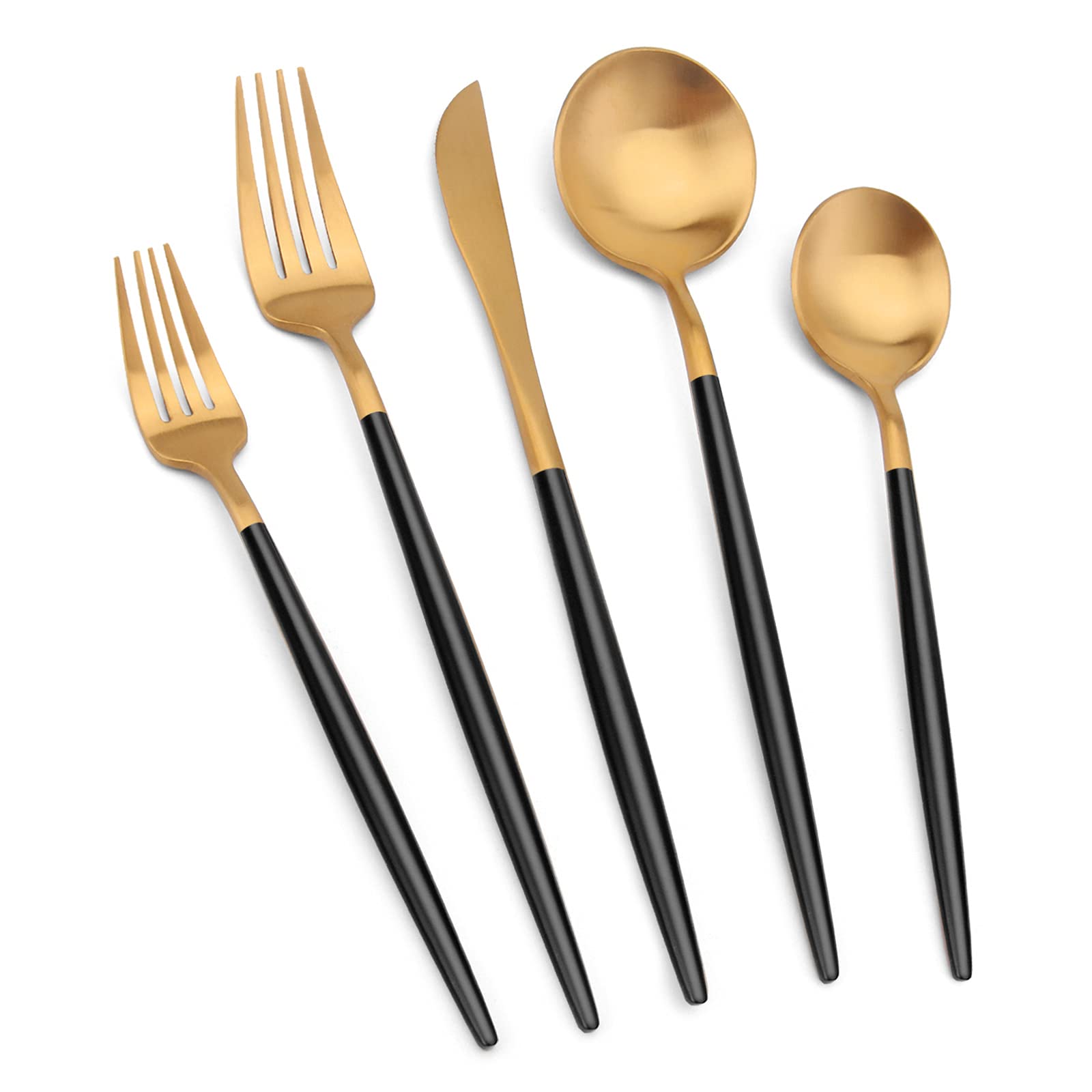 Matte Gold Silverware Set with black handle, Vanys 20 Piece Stainless ...