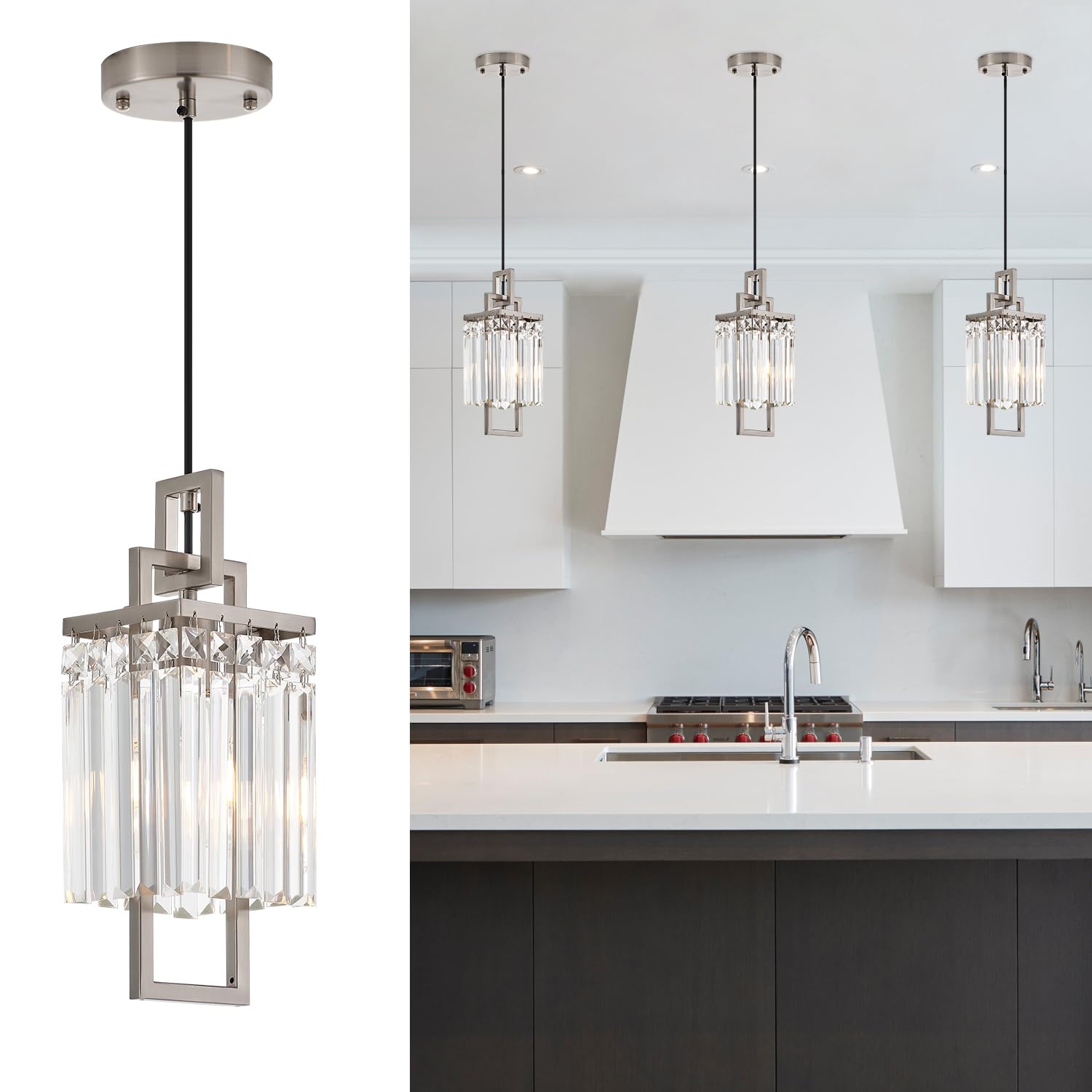 Lighceac Modern Brushed Nickel Pendant Light Fixture for Kitchen Island ...