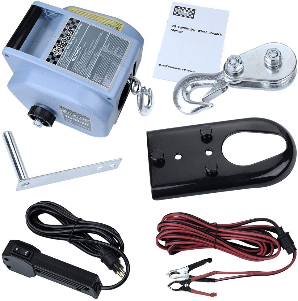 Electric Winches Corded Remote Control & Hand Crank Reversible Portable ...