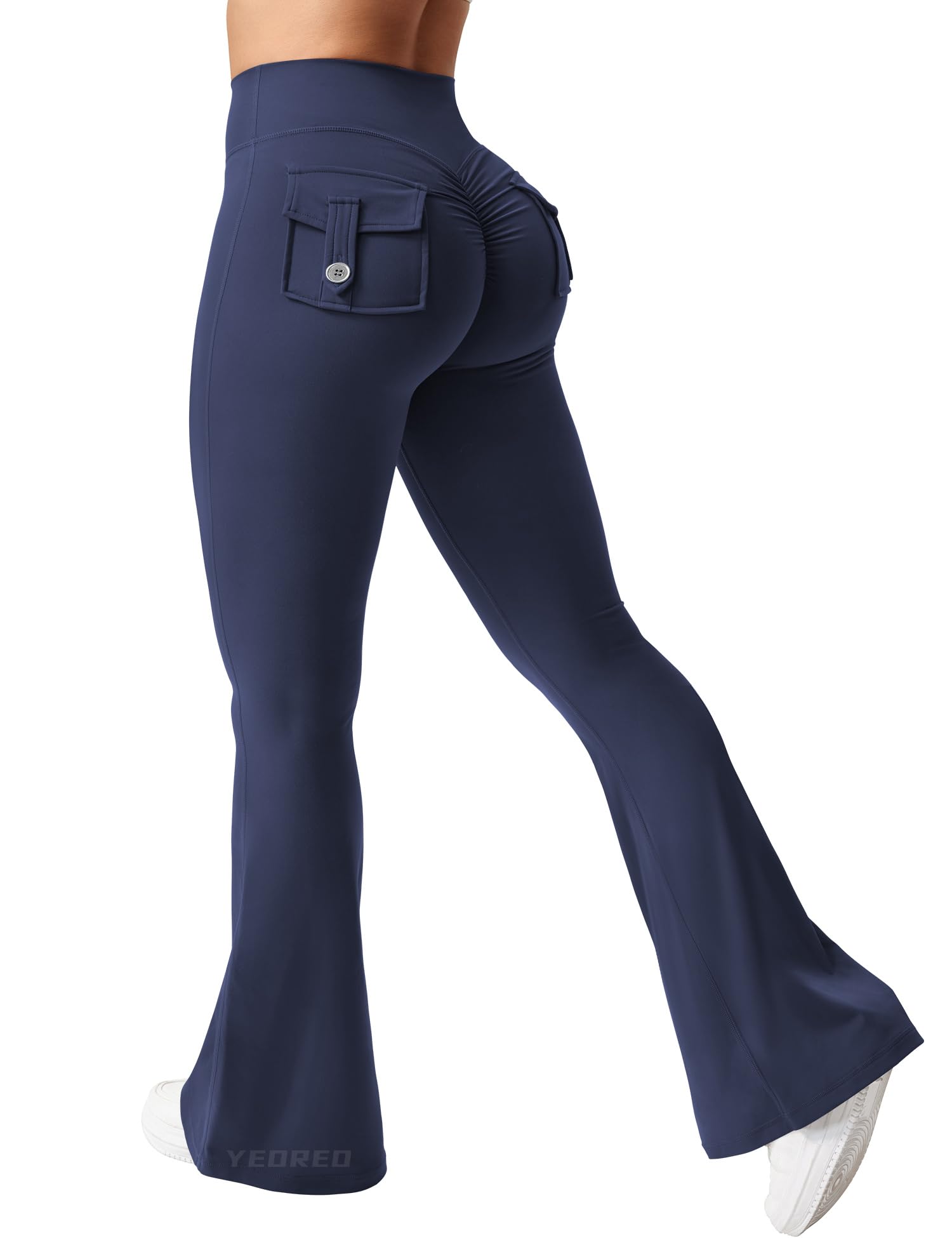 YEOREO CoreFlex Flare Leggings with Pockets for Women Scrunch Workout ...