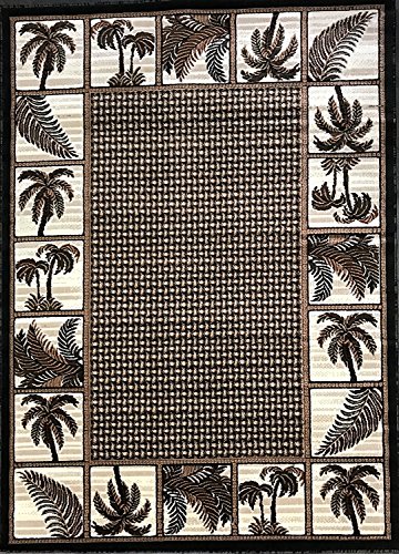 Amazon.com: Palm Tree Modern Area Rug Tropical Black & Green Design 728 ...