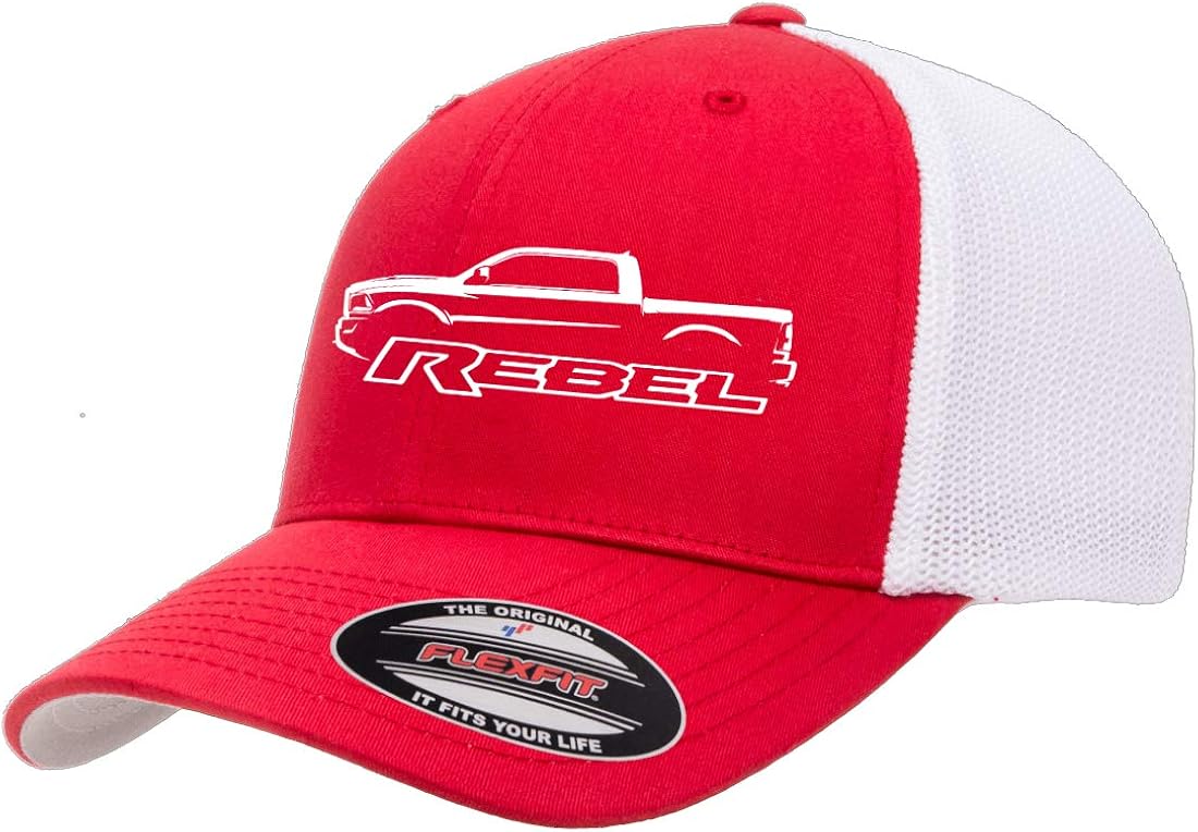 Dodge Ram Rebel Pickup Truck Outline Design Flexfit Trucker Mesh Fitted ...