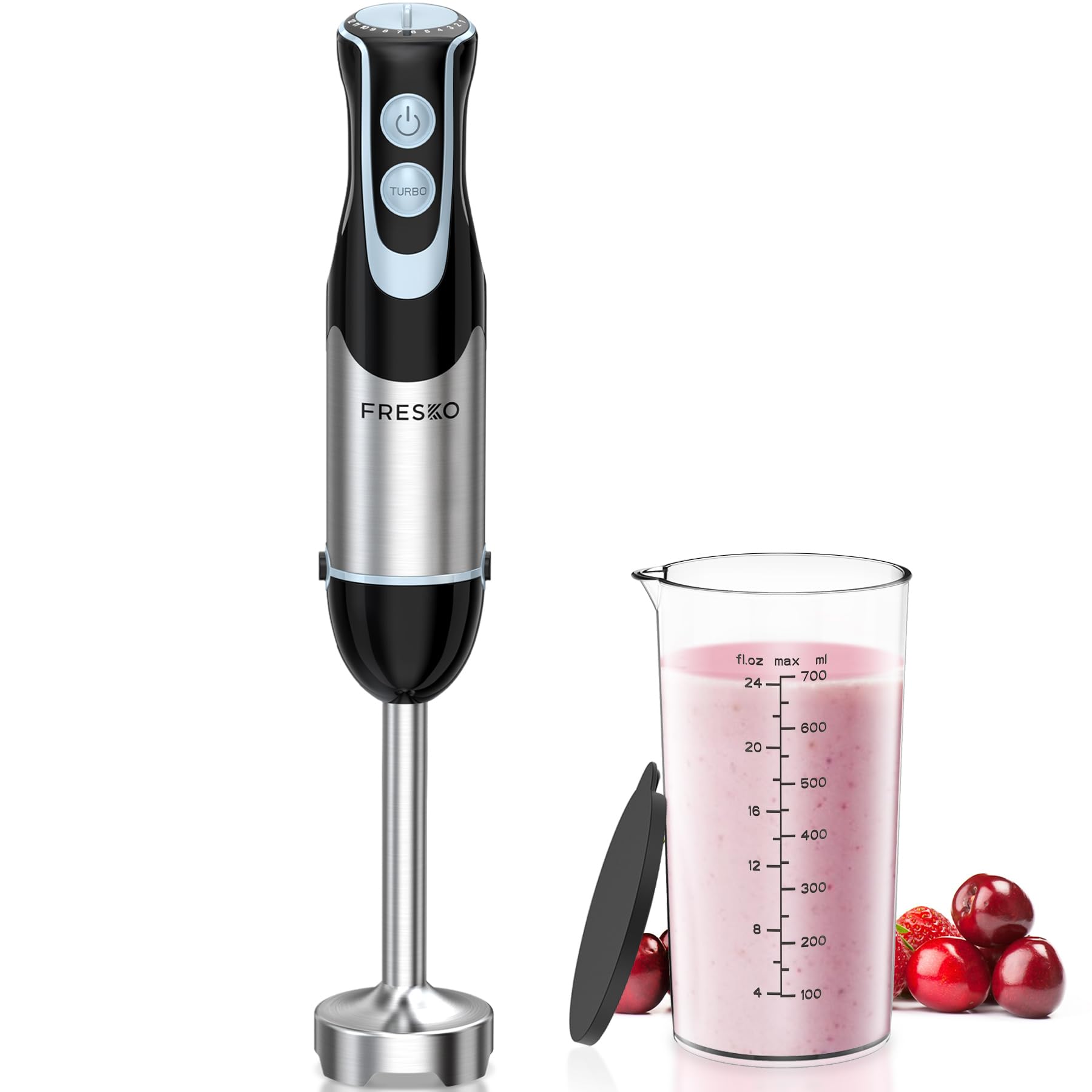 FRESKO Immersion Handheld Blender 500W with 700ml Beaker, 12-Speed & Turbo Mode Hand Blender ...