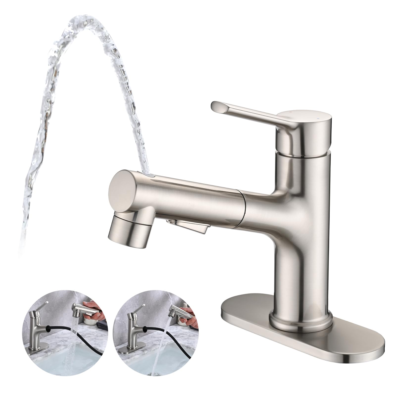 Besfelos Bathroom Sink Faucet with Pull Out Sprayer, Single Handle ...