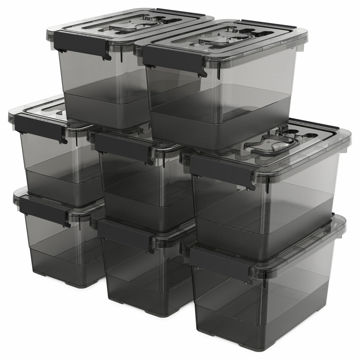 YYXB Black Plastic Storage Latch Bins, 8 Pack Clear Plastic Handle Box ...