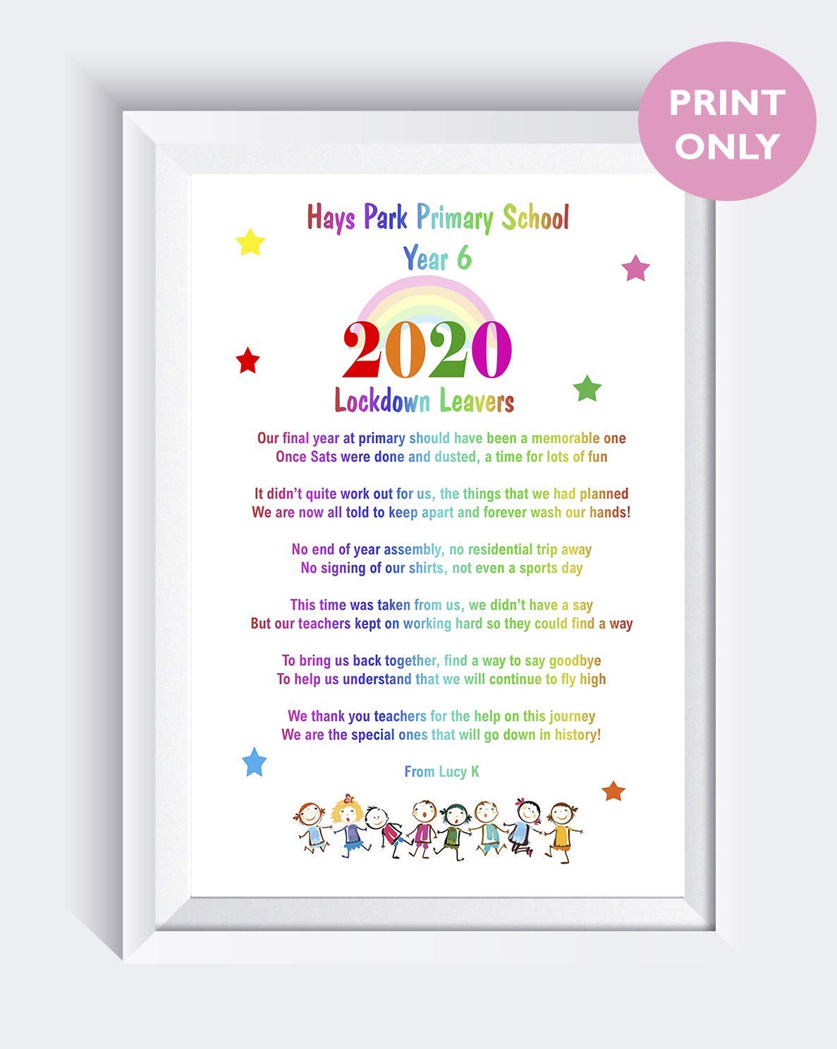 PERSONALISED Year 6 Lockdown 2020 Leavers Teacher Poem Thank You Print PERSONALISED Year 6 Lockdown 2020 Leavers Teacher Poem Thank You Print