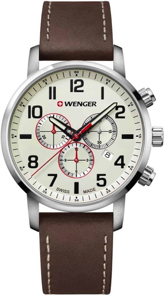 Wenger Unisex Erwachsene Chronograph Quarz Uhr mit Leder Armband 01. ...