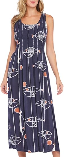 Kaktus Women's Fish Print Plus Size Maxi Dress, Slate, 2X: Amazon.ca ...