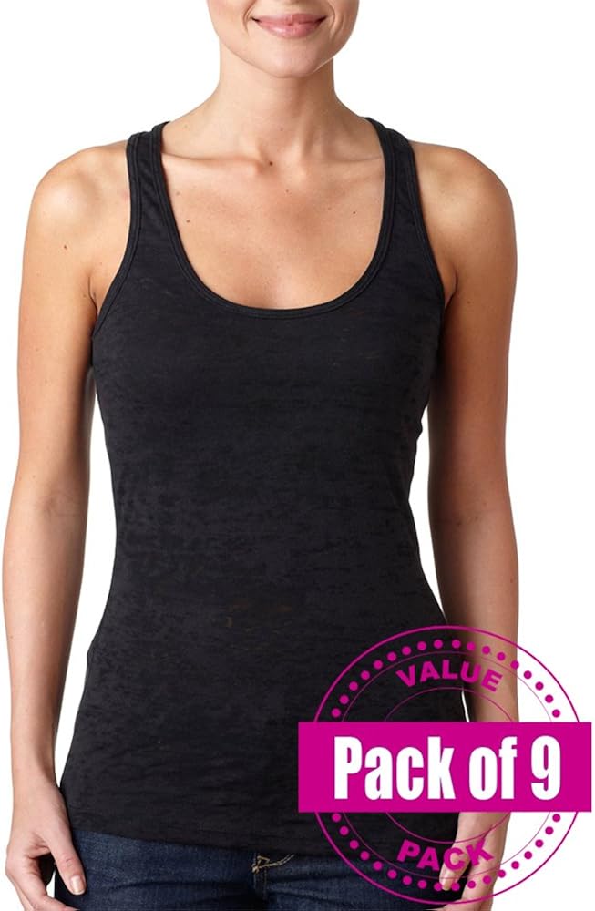 Next Level Womens Burnout Racerback Tank Top N6533-Black-Small (9 Pack ...