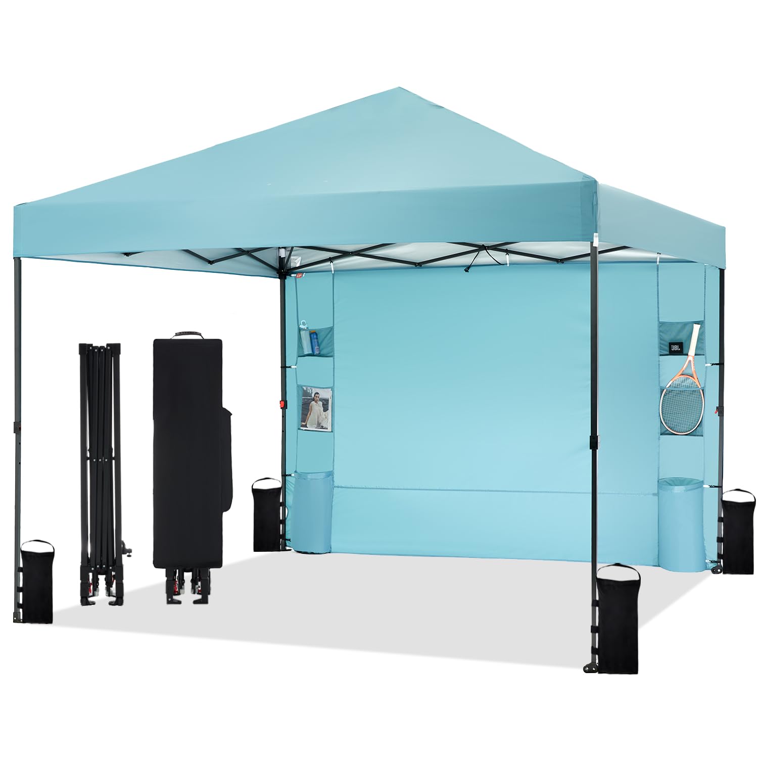 Tunbne 10'x10' Pop Up Canopy Tent with Sidewall and 6 Pockets, Patented ...