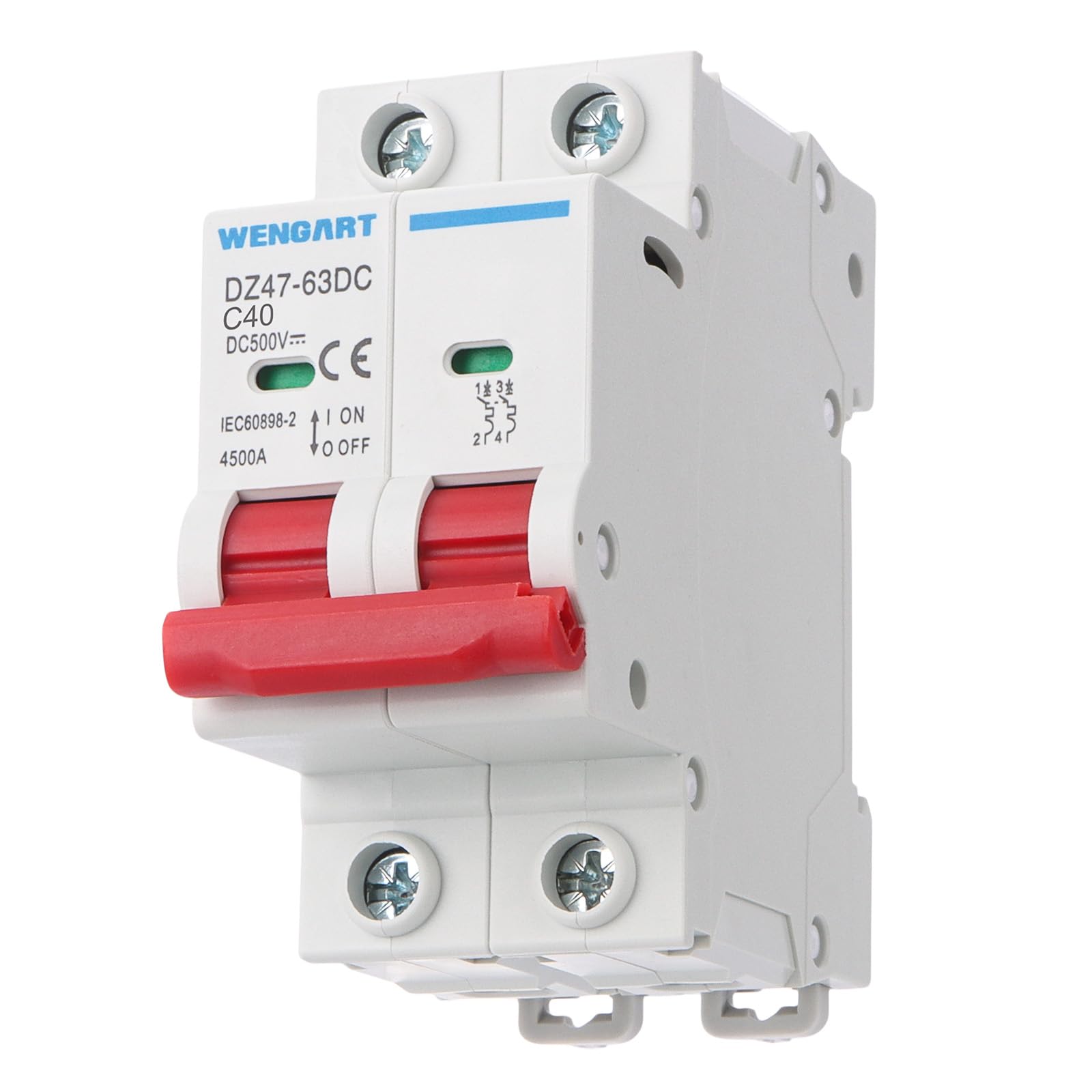 Wengart DC Miniature Circuit Breaker DZ47-63Z,500V 2 Poles 40A,Work for Battery and Solar PV ...
