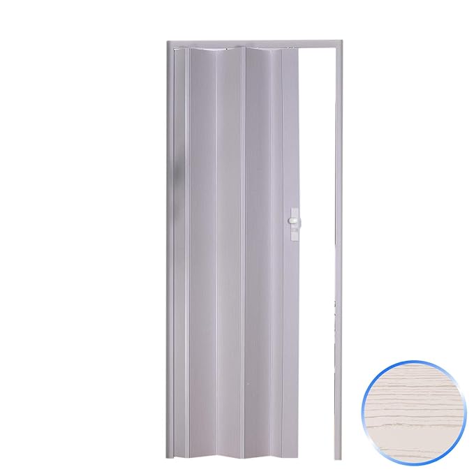 Porte pliante pin blanchi en pvc accordèon coulissante cendre blanc ...