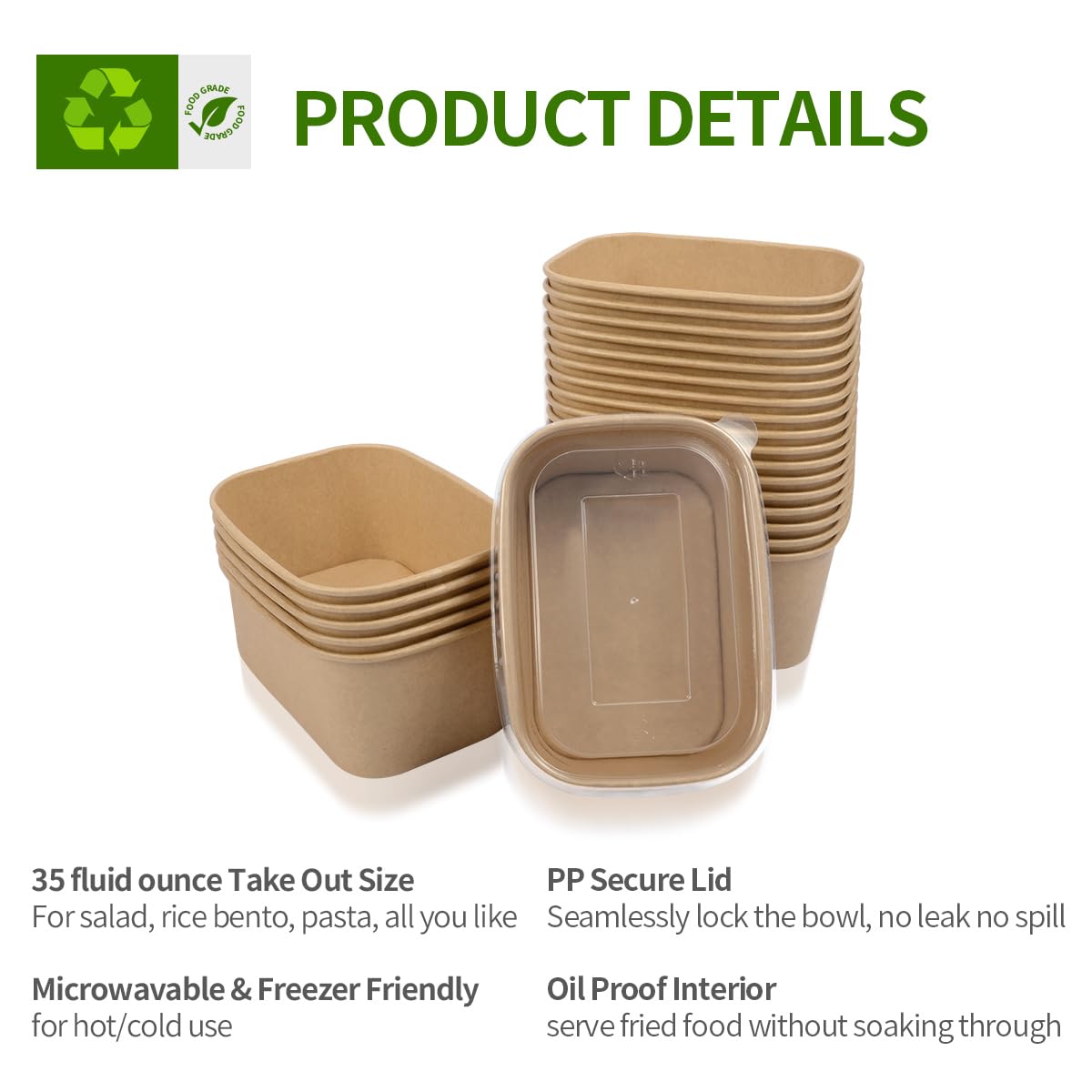 Mua 50 Pack 35 oz Take Out Food Containers With Lids, Large Rectangle ...