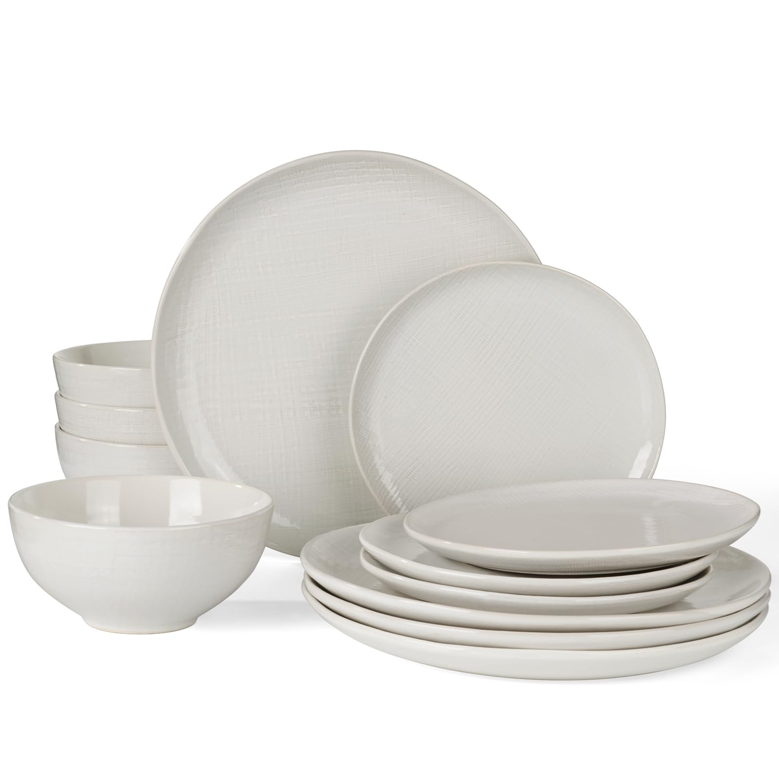 Famiware Moonlight Plates and Bowls Sets, 12 Pieces Stoneware ...