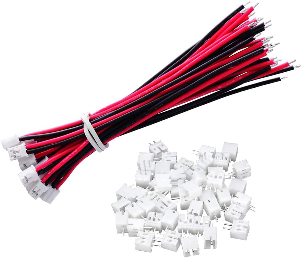 YIXISI 20 Pairs Mini Micro Jst 2.0 Ph 2-Pin Connector Plug Male with 100mm Cable & Female ...
