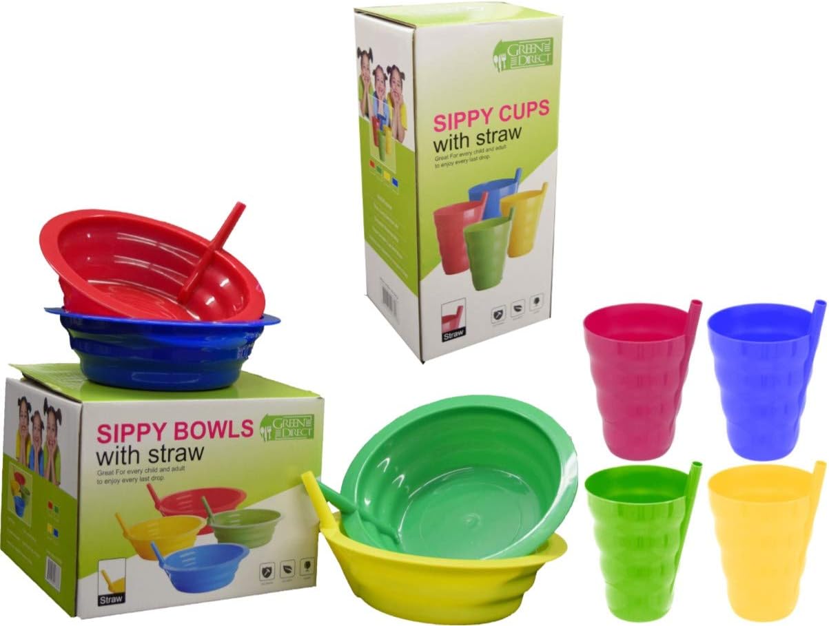 Amazon.com: Green Direct Sippy Bowl With Straw & Cup With Straw Combo ...