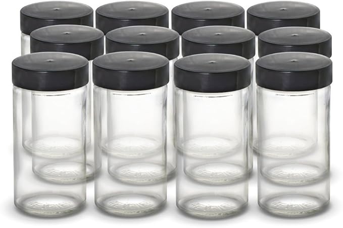 Kamenstein Set of 12 Glass Spice Jars (Set of 12, with Black Caps ...