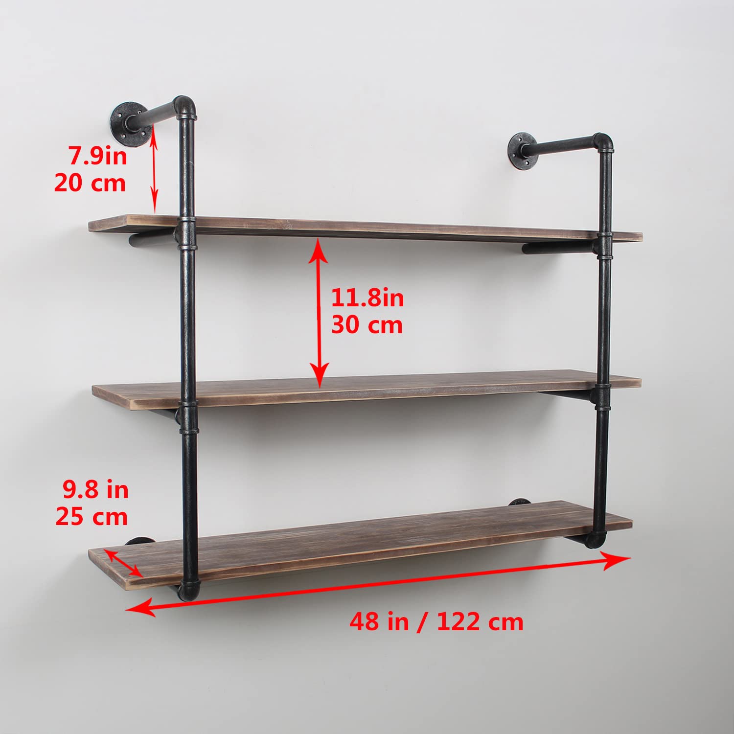 Industrial Pipe Shelving Wall Mounted,48in Rustic Metal Floating Shelves,Steampunk Real Wood ...