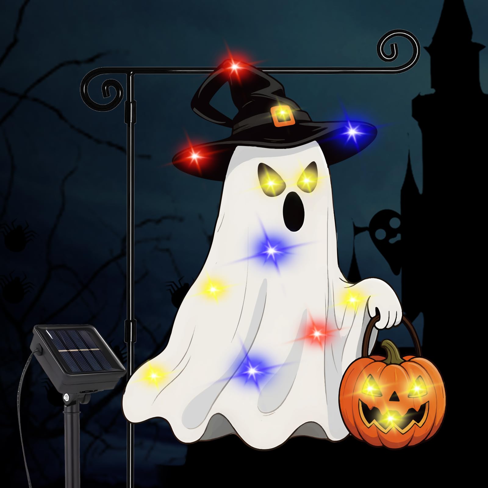 GOAUS Halloween LED Garden Flag Light Up Solar Powered, Ghost ...