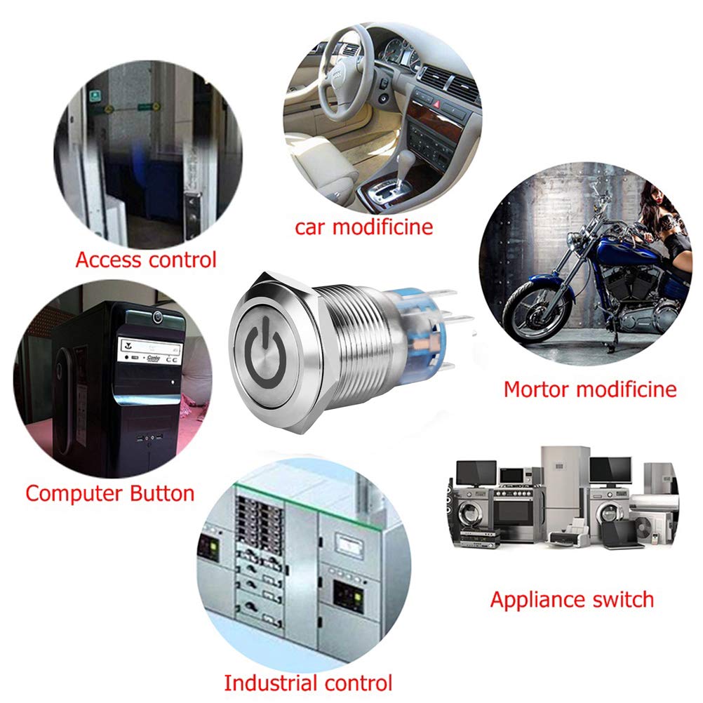 Quentacy 19mm 3/4" Latching Push Button Switch 12V 48V DC LED Power ...