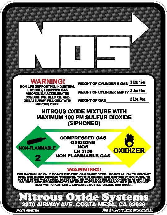 Mua Safety Decal Unlimited Nitrous Oxide 2LB NOS Bottle Replacement ...