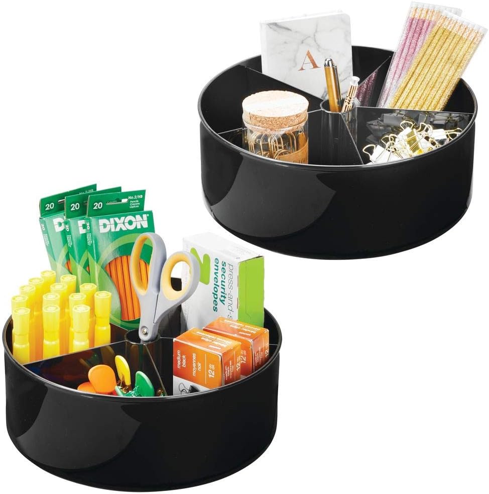 mDesign Deep Plastic Lazy Susan Turntable Storage Container - Divided ...