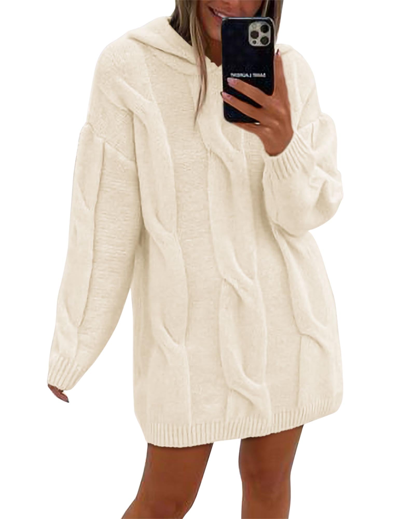 KIRUNDO Oversized Sweaters for Women Hoodie Dress Cable Knit Mini ...