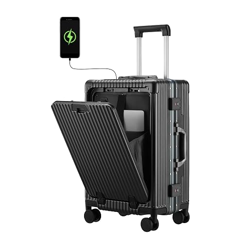 CAARANY Versatile Aluminum Frame Carry-On Luggage with USB Charging ...