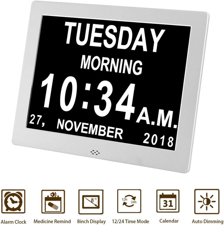 TMC Metal Memory Loss Day Clock Digital Calendar – Auto Dimmable ...