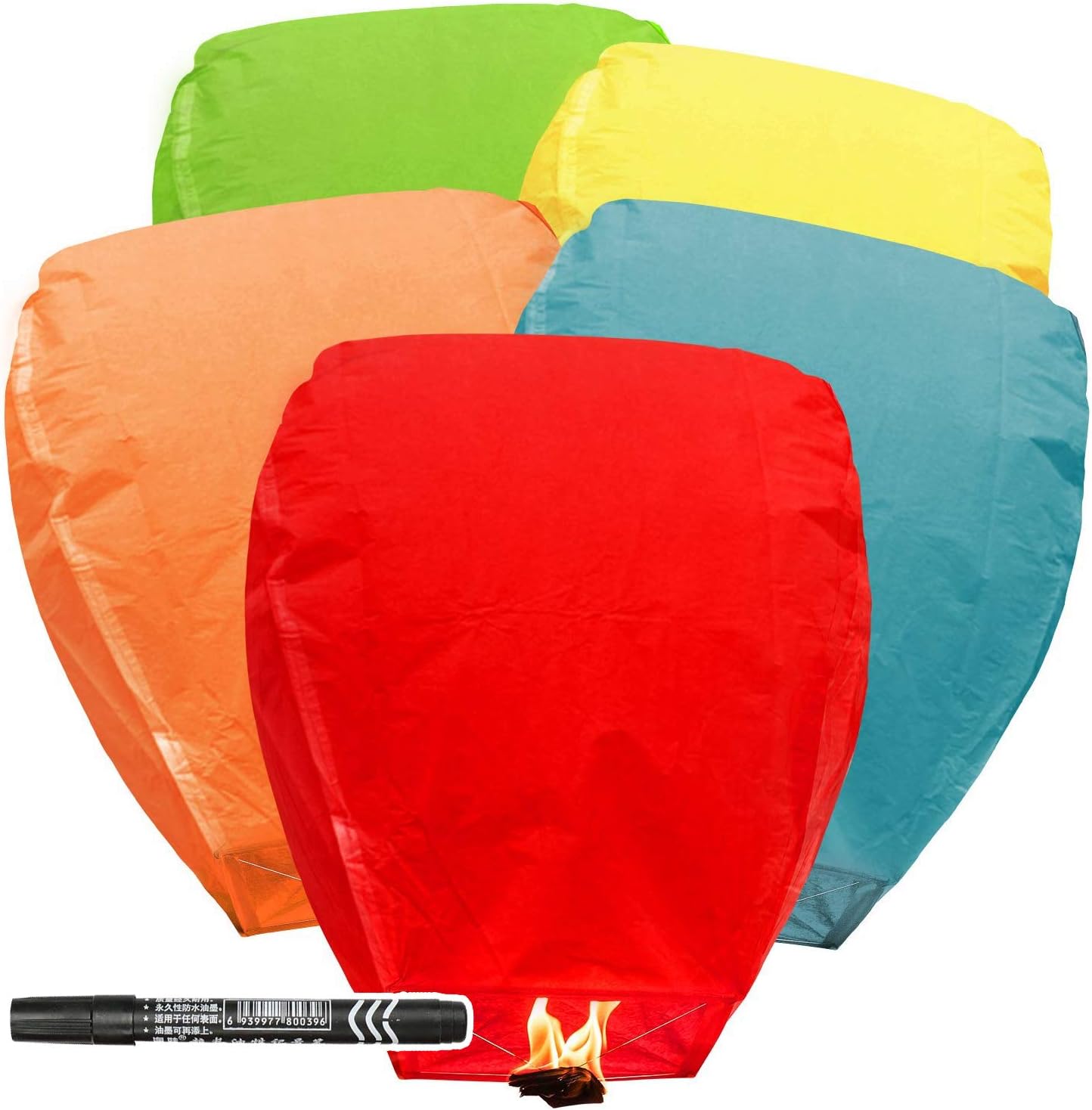 5 Pack Chinese Lantern, Sky Lanterns, Memorial Fire Resistant Paper ...