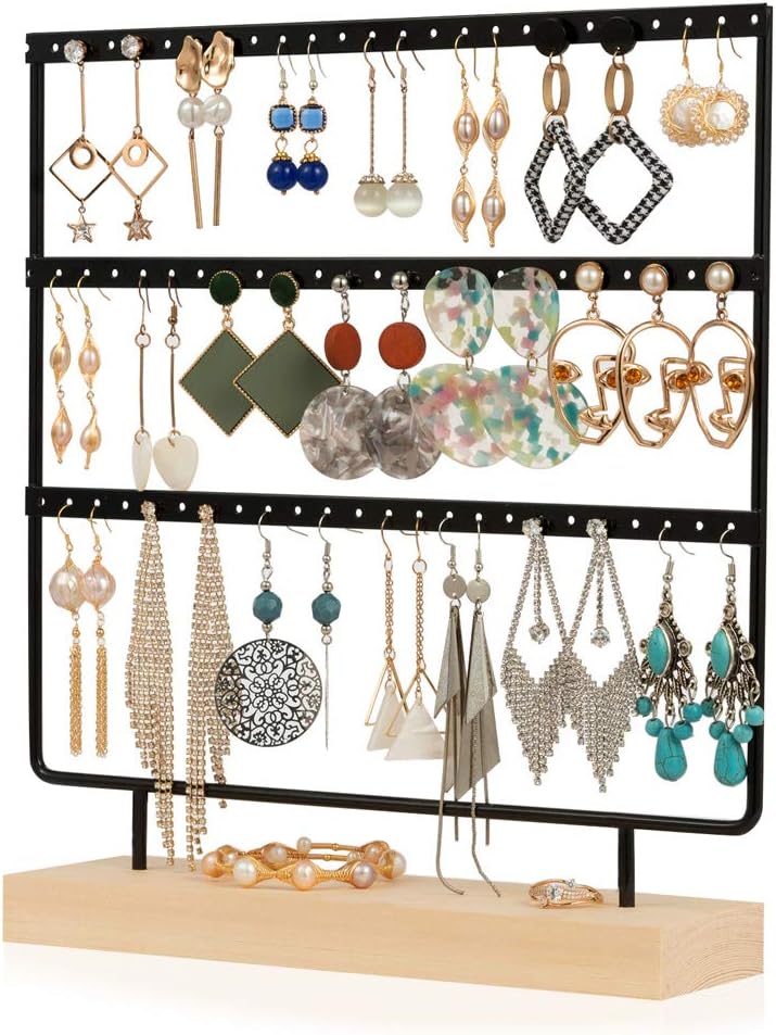 Amazon.com: Wood Earring Stand Simple Ear Stud Holder 4-Tier Earring ...