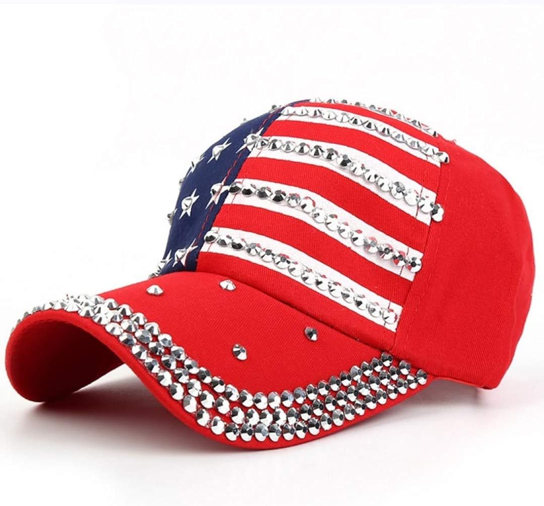 Unisex Fashion American Flag Baseball Caps Adjustable Rhinestone Denim ...