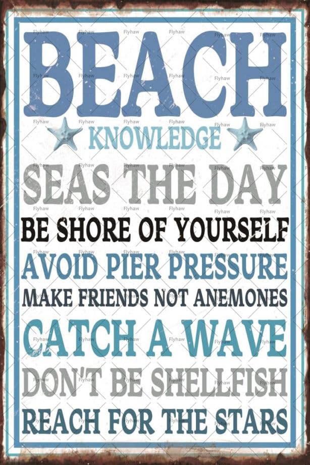 Beach Inspired Vintage Tin Sign Wall Decor Beach Knowledge Be Shore of ...