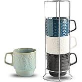 Amazon.com: Hasense Large Coffee Mug Set of 4 with Rack - 15 oz ...
