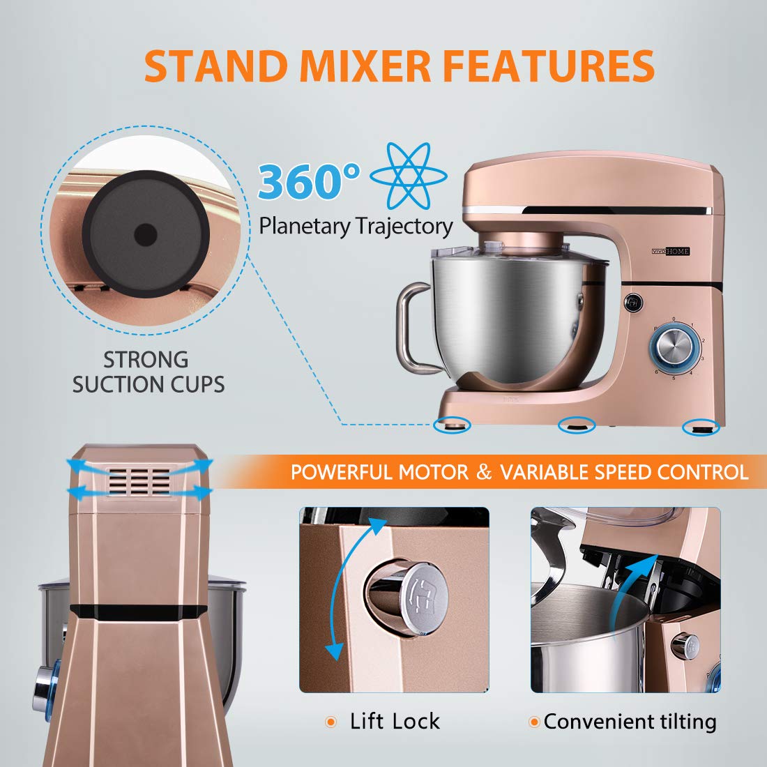 VIVOHOME 7.5 Quart Stand Mixer, 660W 6-Speed Tilt-Head Kitchen Electric ...