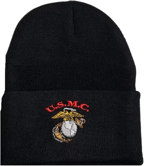 PPM Brands USMC Black Marines Marine Corps EGA Cuffed Beanie Hat Cap ...