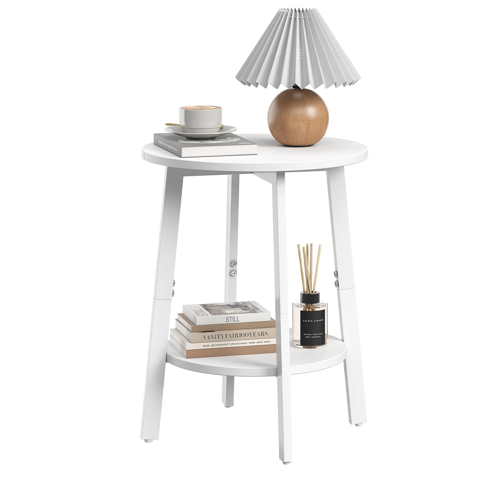 sthmec Side Table, Small Round End Table with Storage Shelf for Small ...