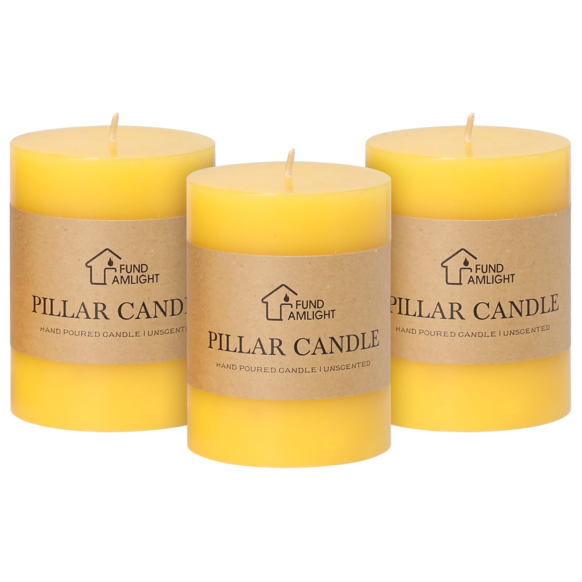 3x4 Inch Yellow Pillar Candles Set of 3 - Decorative Unscented Pillar ...