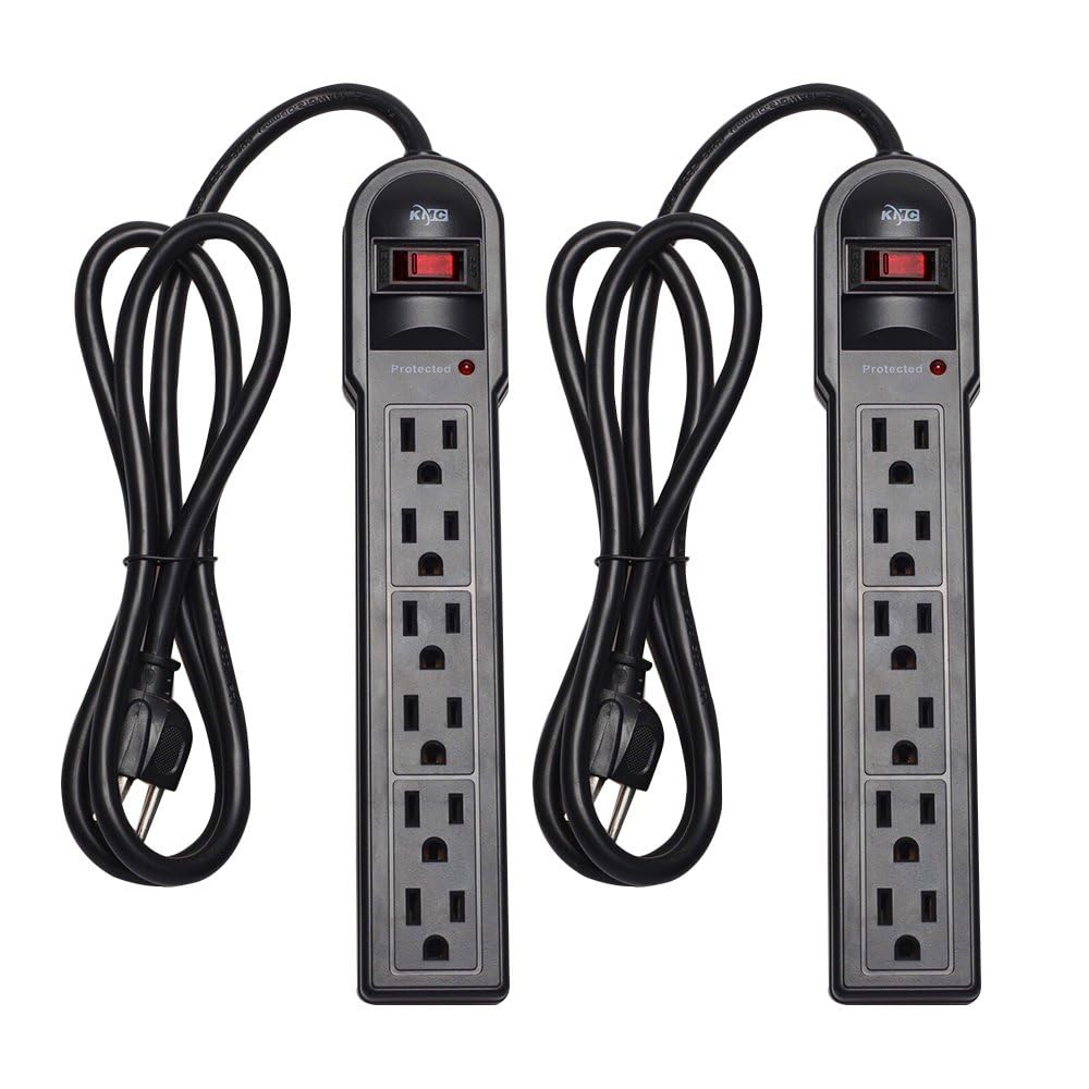 KMC 6-Outlet Surge Protector Power Strip 2-Pack, 900 Joules, 4-Foot ...