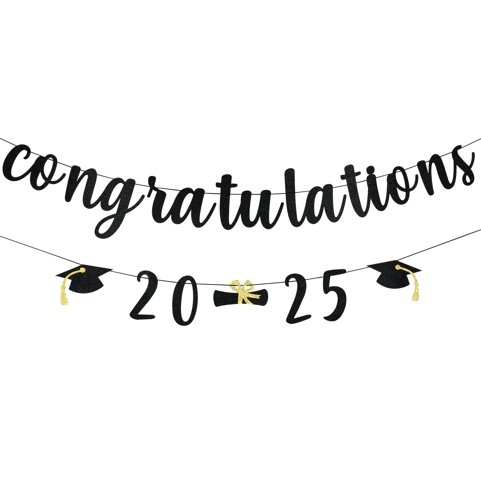 Congratulations 2025 Banner Black Glitter, Congratulations Class of ...