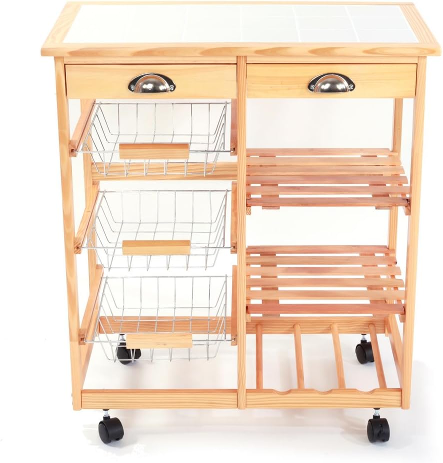 Amazon.com : Teekland Wood Rolling Kitchen Storage Cart，Trolley with ...