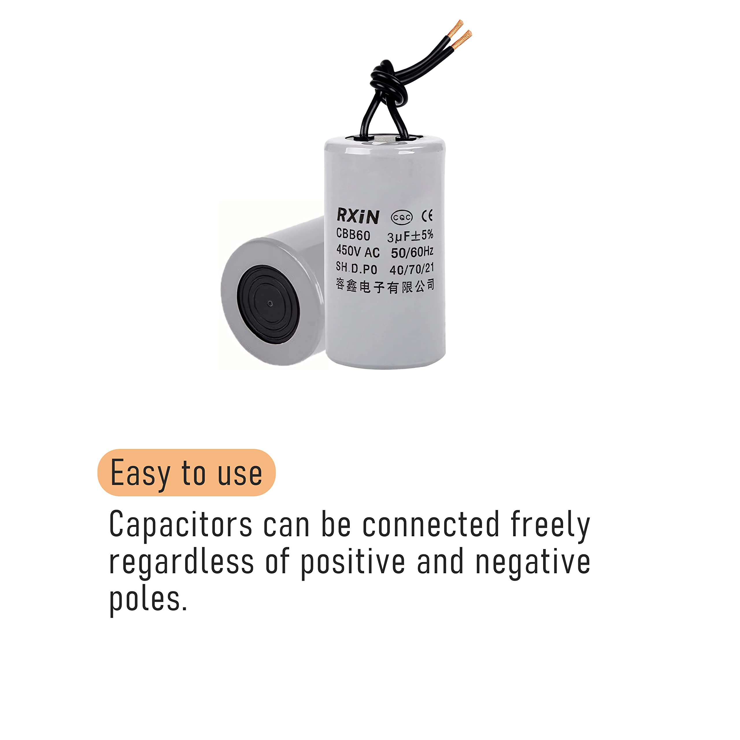 Mua CBB60 Run Capacitor 3uF 450V AC 2 Wires 50/60Hz Cylinder 34mmx50mm ...