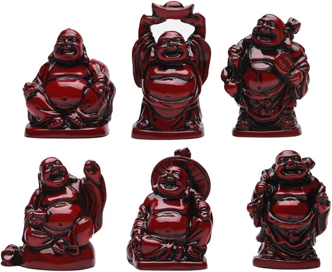Amazon.com : Feng Shui 2in Red Resin Laughing Buddha Statue Figurines Set of 6 BS001 : Garden ...