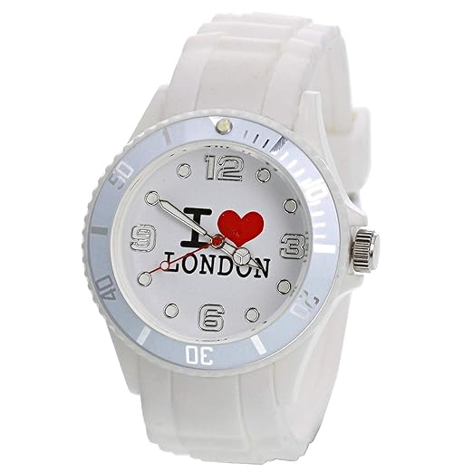 Citron Unisex White Dial 'I Love London' Fashion Rubber White Strap ...