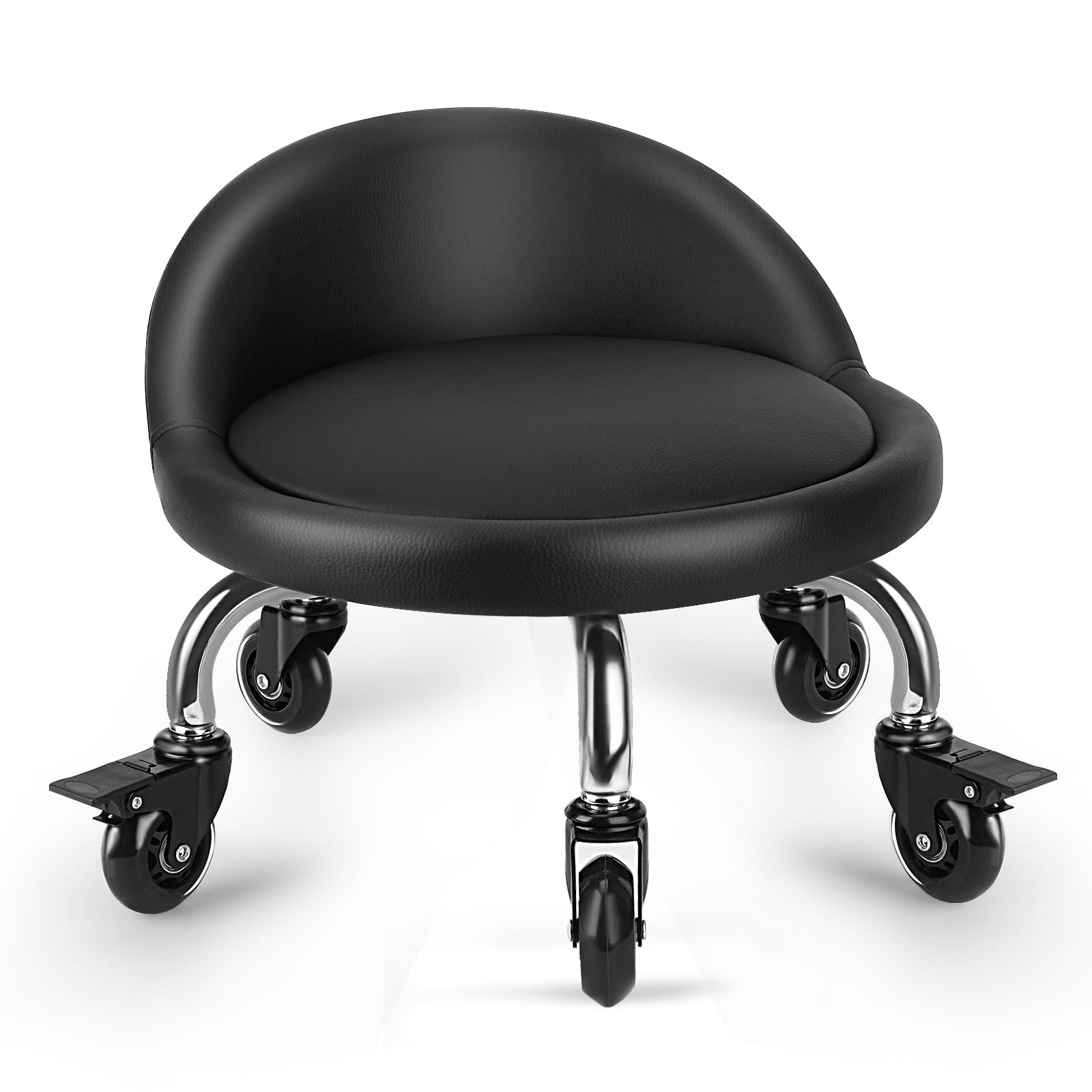 LWADALN Rolling Stool with Backrest Low Height Rolling Stool with PU ...