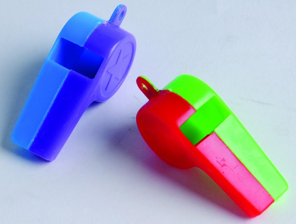 Amazon.com: Lot of 24 Assorted Color Two Tone Whistles: Toys & Games