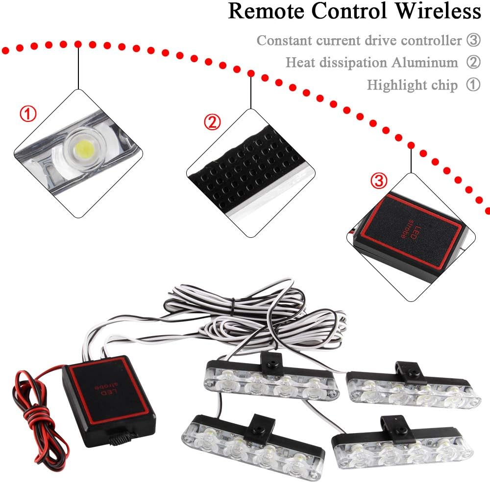 4×4 LED 4 in 1 Strobe Warning Light DC12V Emergency Flashing Beacon ...