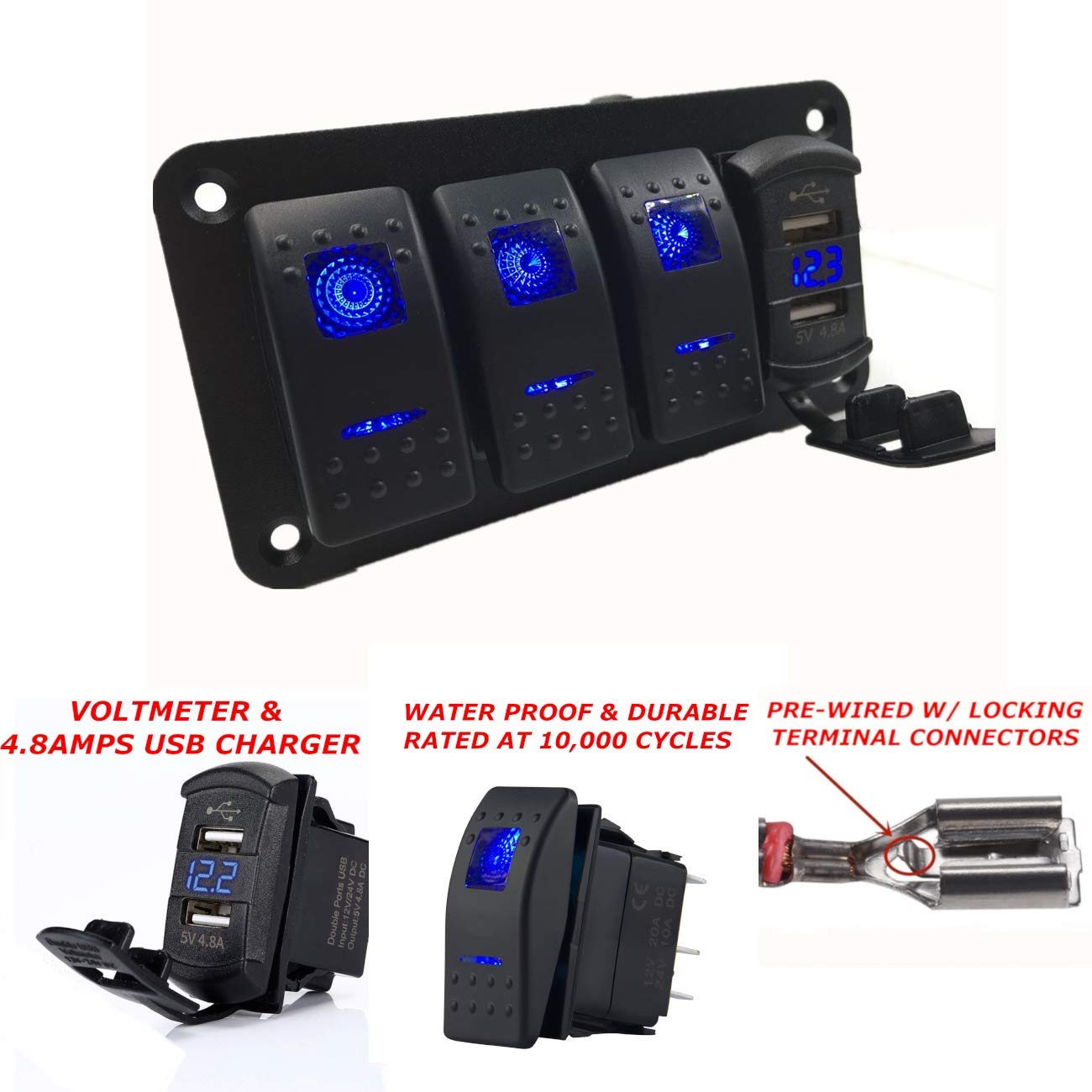 Switchtec 2 3 5 7 Gang Rocker Switch Panel With 4.8 Amps Dual USB ...