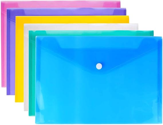 A4 Plastic Wallets Folder, 6Pcs Foolscap Document Files Office Storage ...
